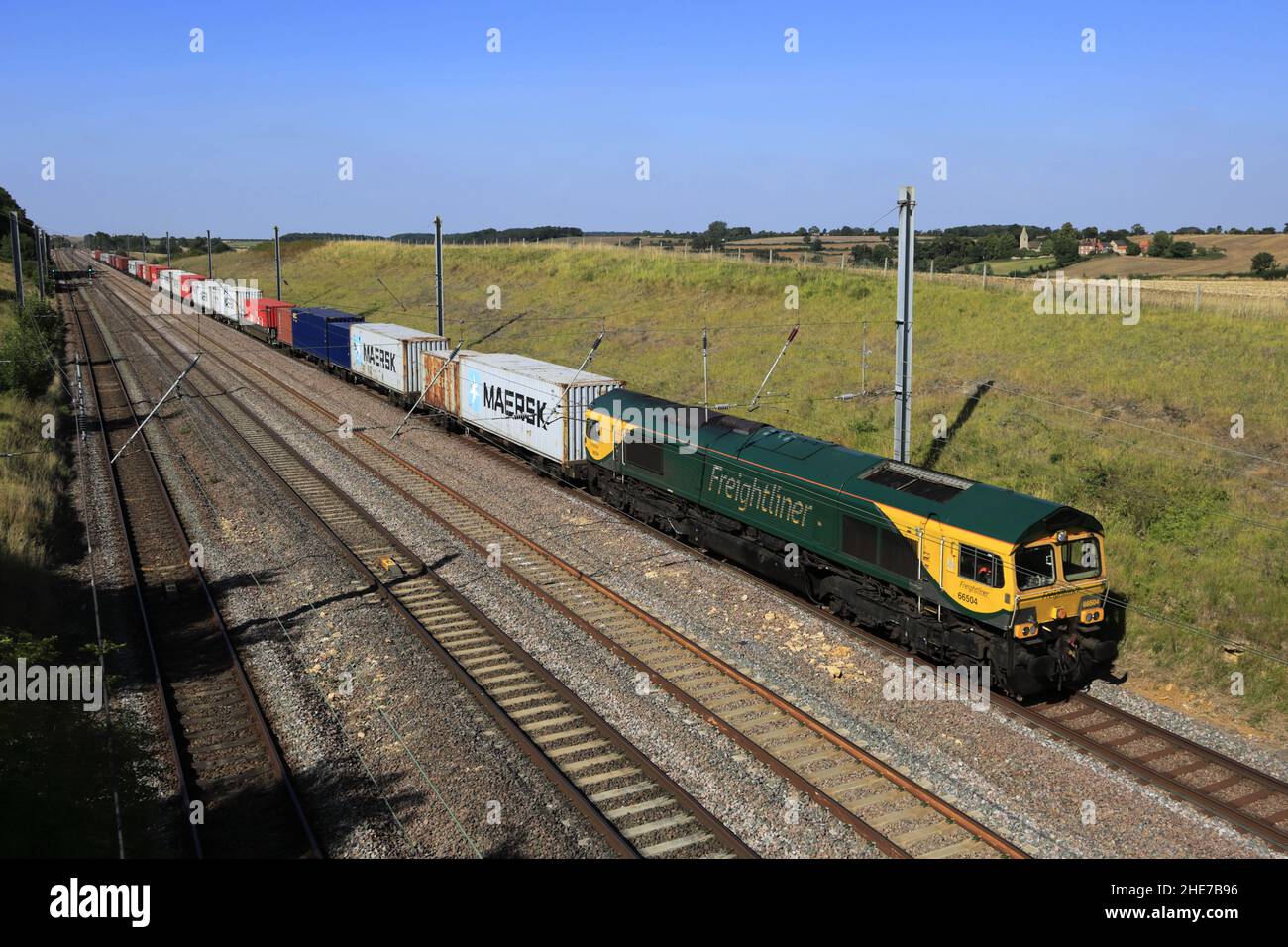 66504 Freightliner diesel powered train near Essendine village, Rutland ...