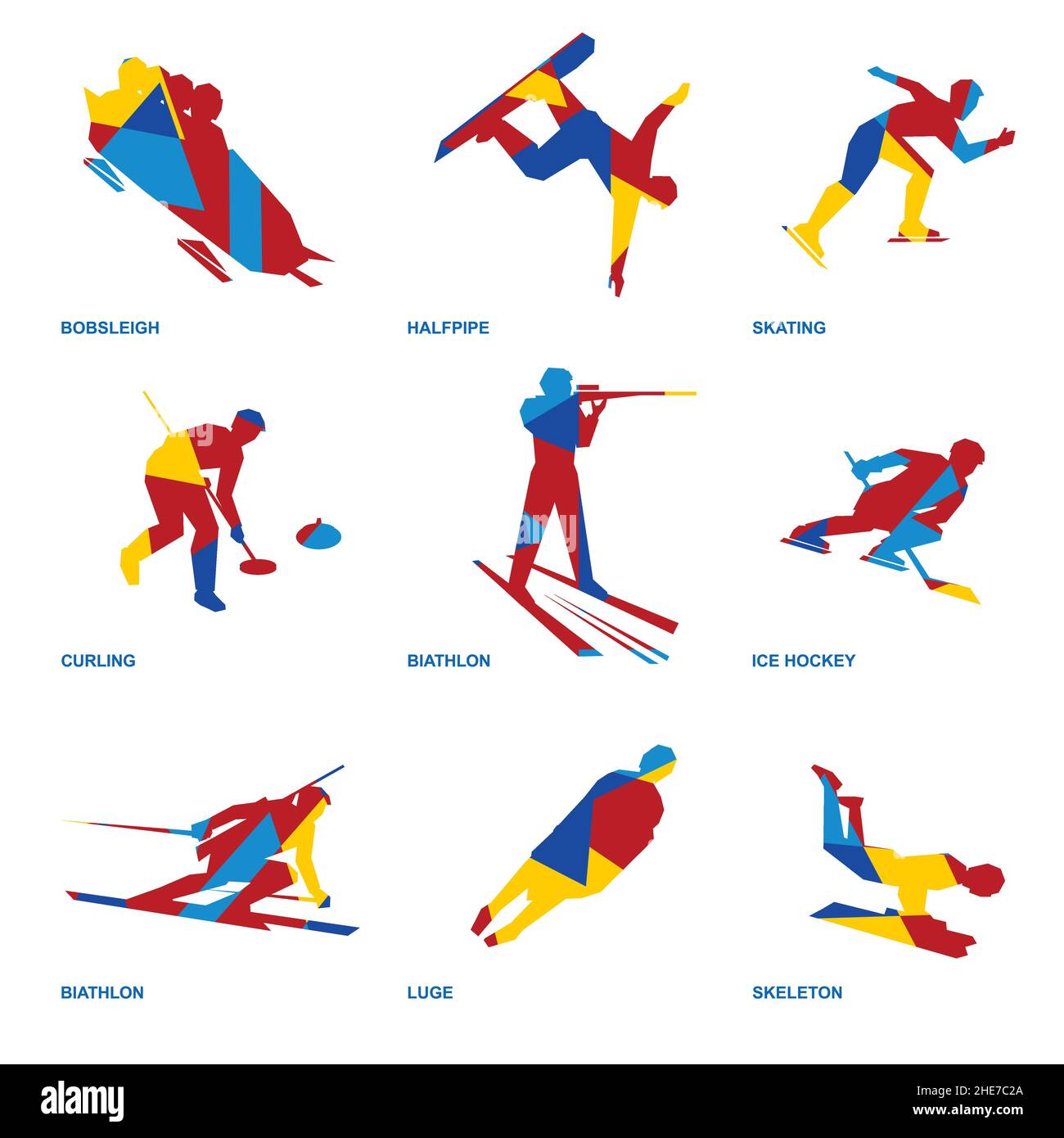 Winter sports icon set - bobsleigh, skating, ice hockey, snowboard ...