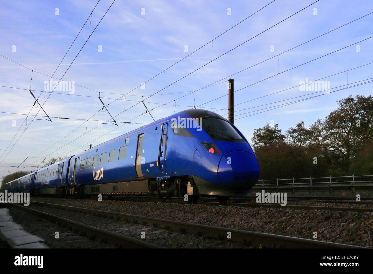 A class 803 train operated by Lumo trains, Peterborough City ...