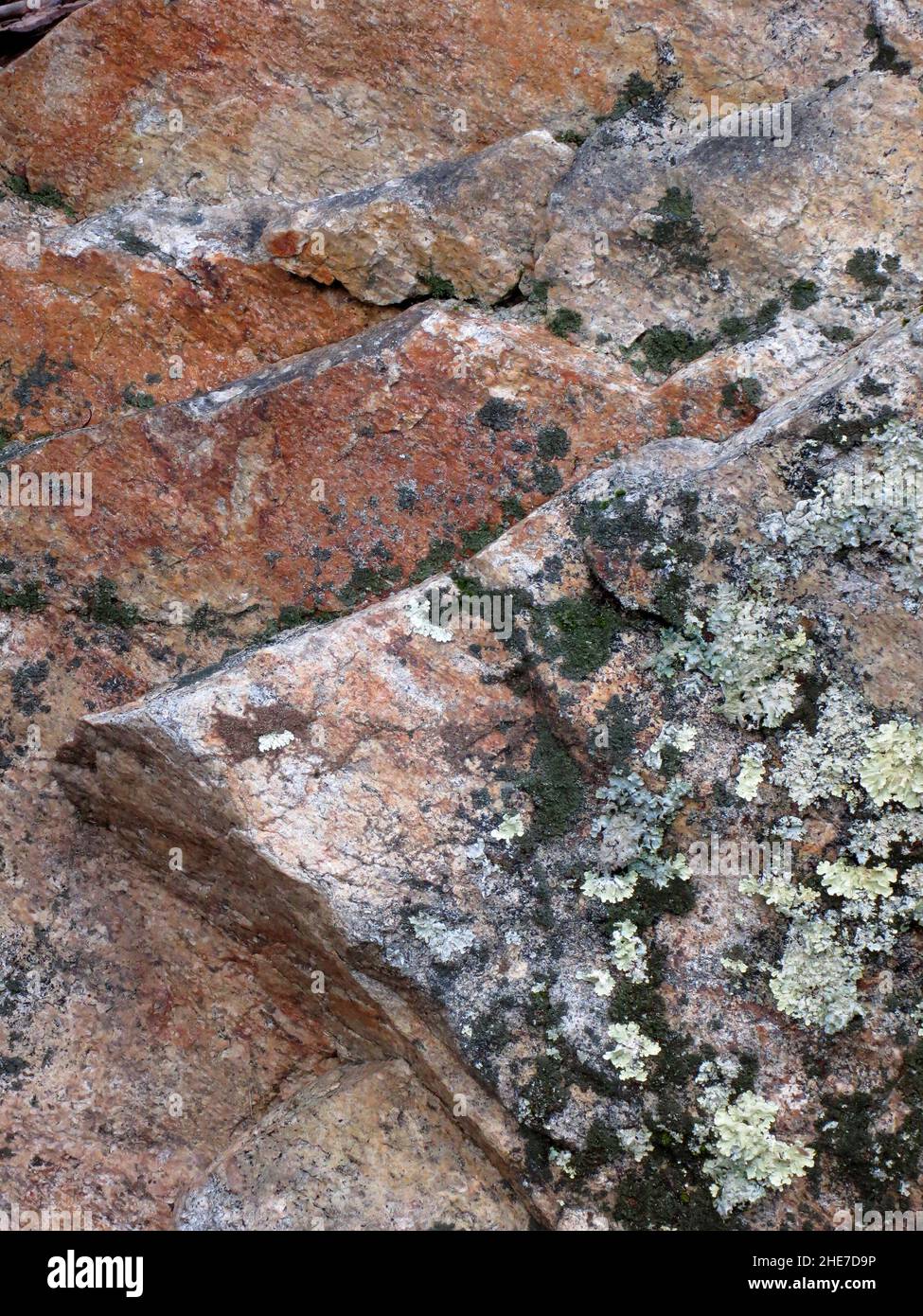 Red Rock Face with Lichen and Moss Stock Photo - Alamy