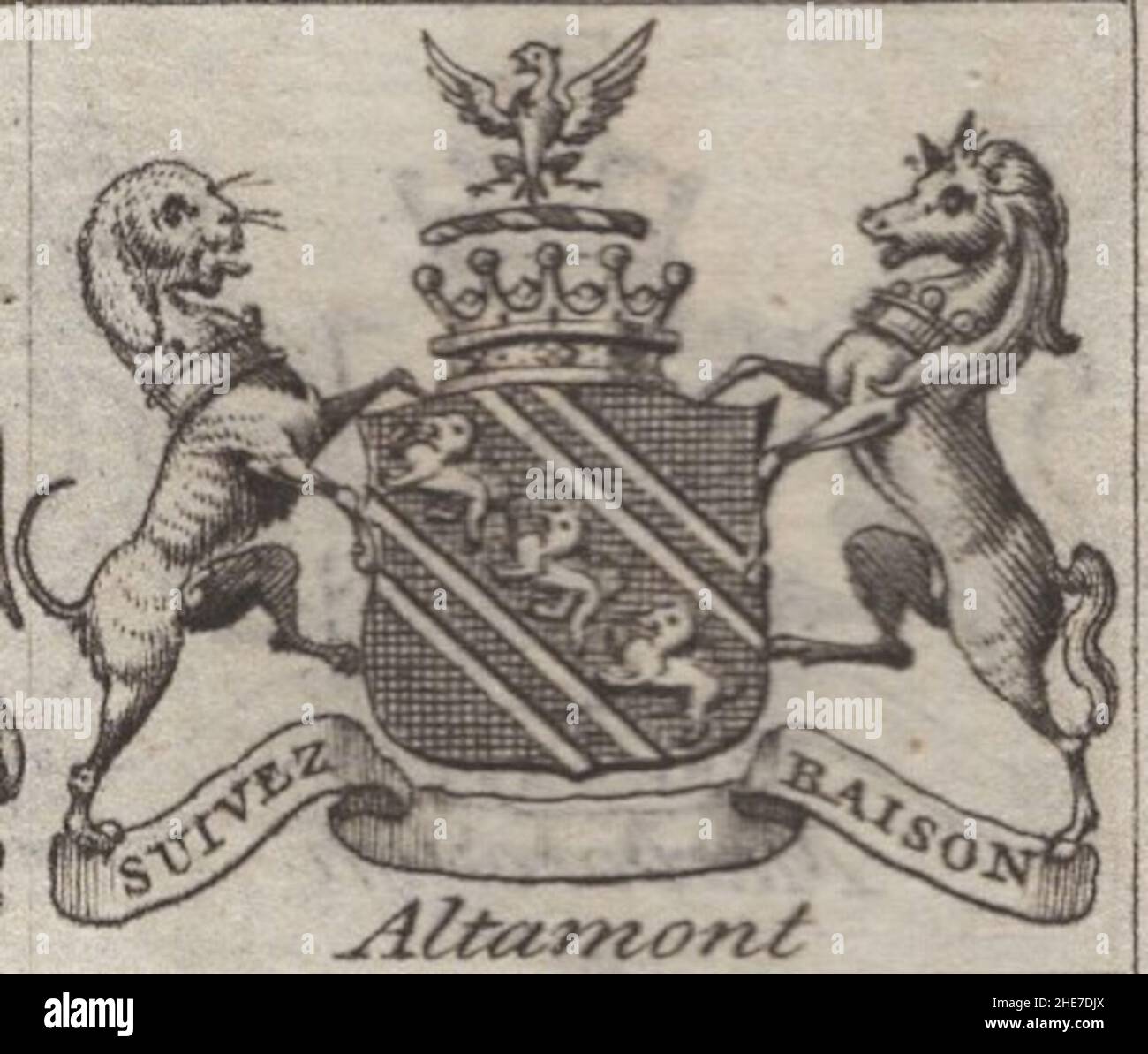 Historical antique 18th century engraving heraldy coat of arms, crest ...