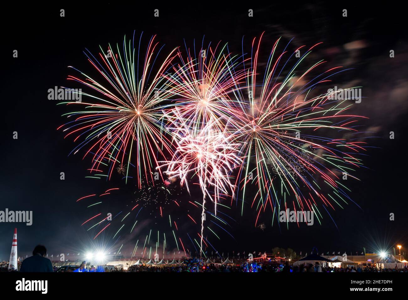 View of fireworks during International Hot Air Balloon Fiesta ...