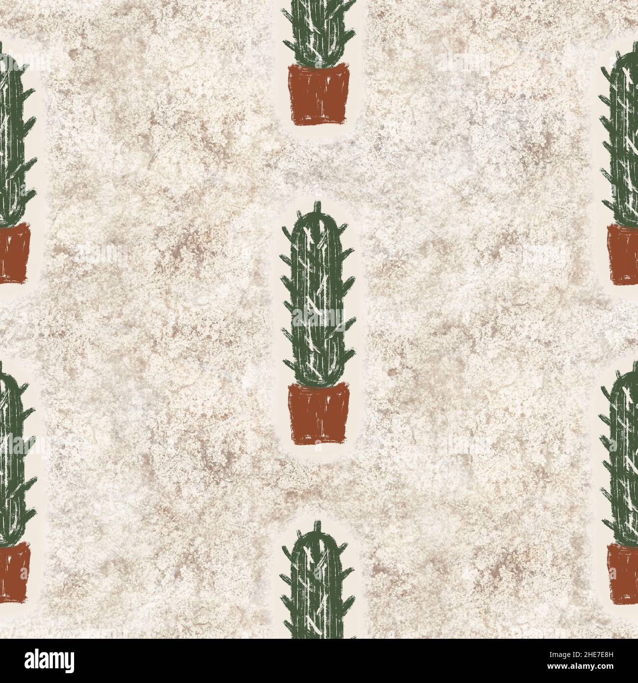 Western cactus on sand texture seamless raster pattern. Organic desert ...