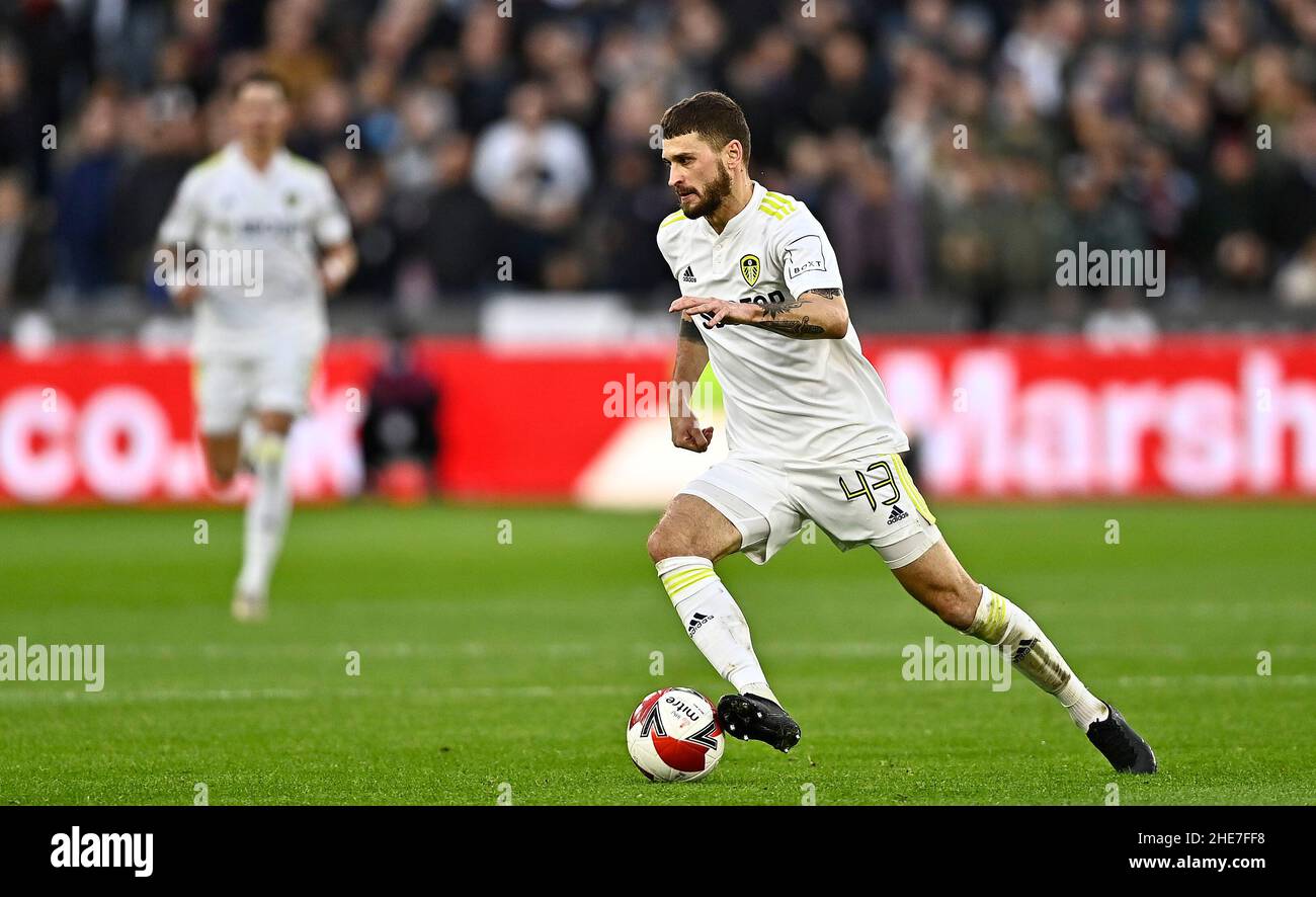 London, UK. 9th Jan, 2022. Mateusz Klich (Leeds) during the West Ham vs ...