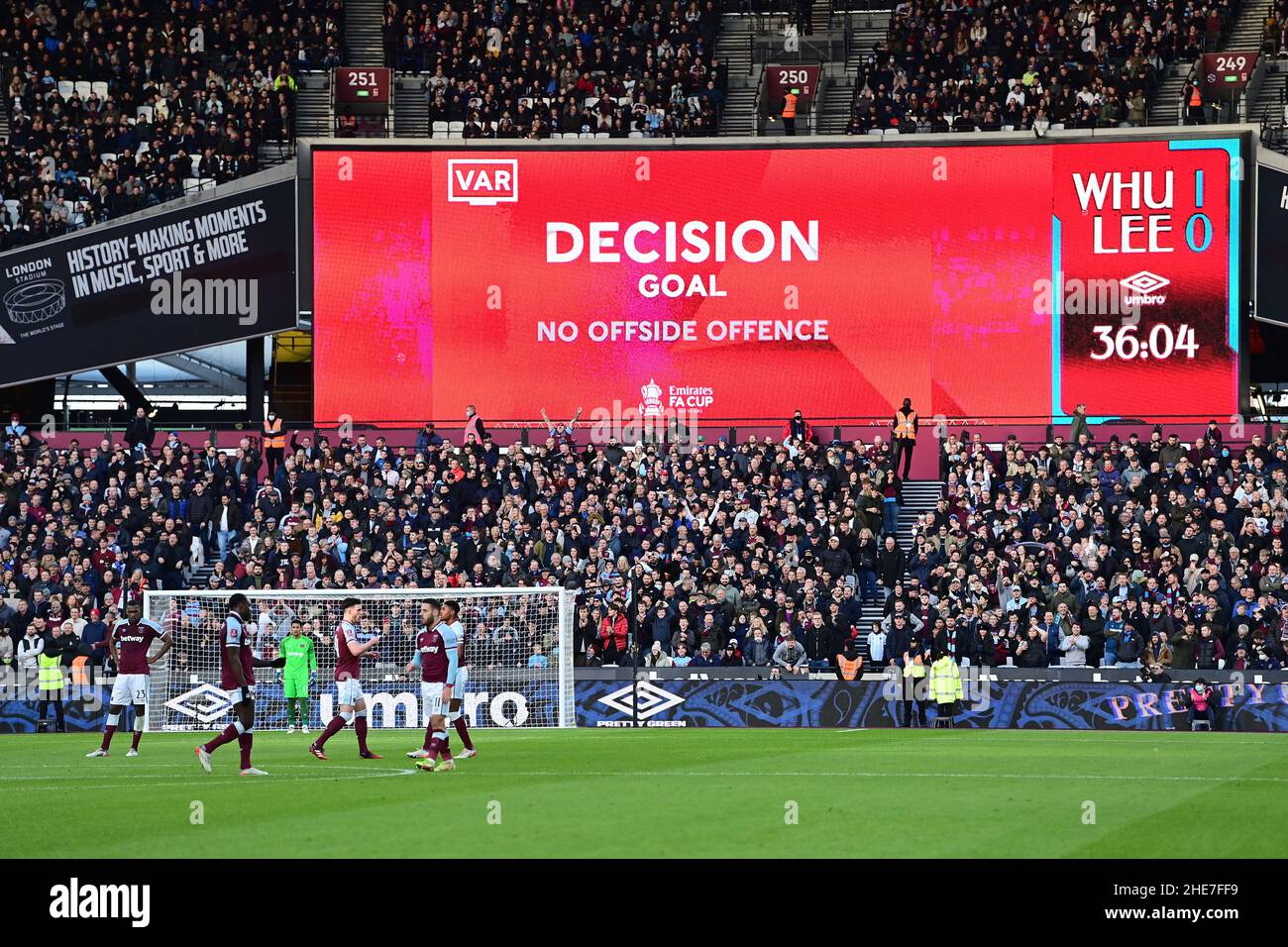 Manuel Lanzini #10 of West Ham United goal is given after a VAR check ...