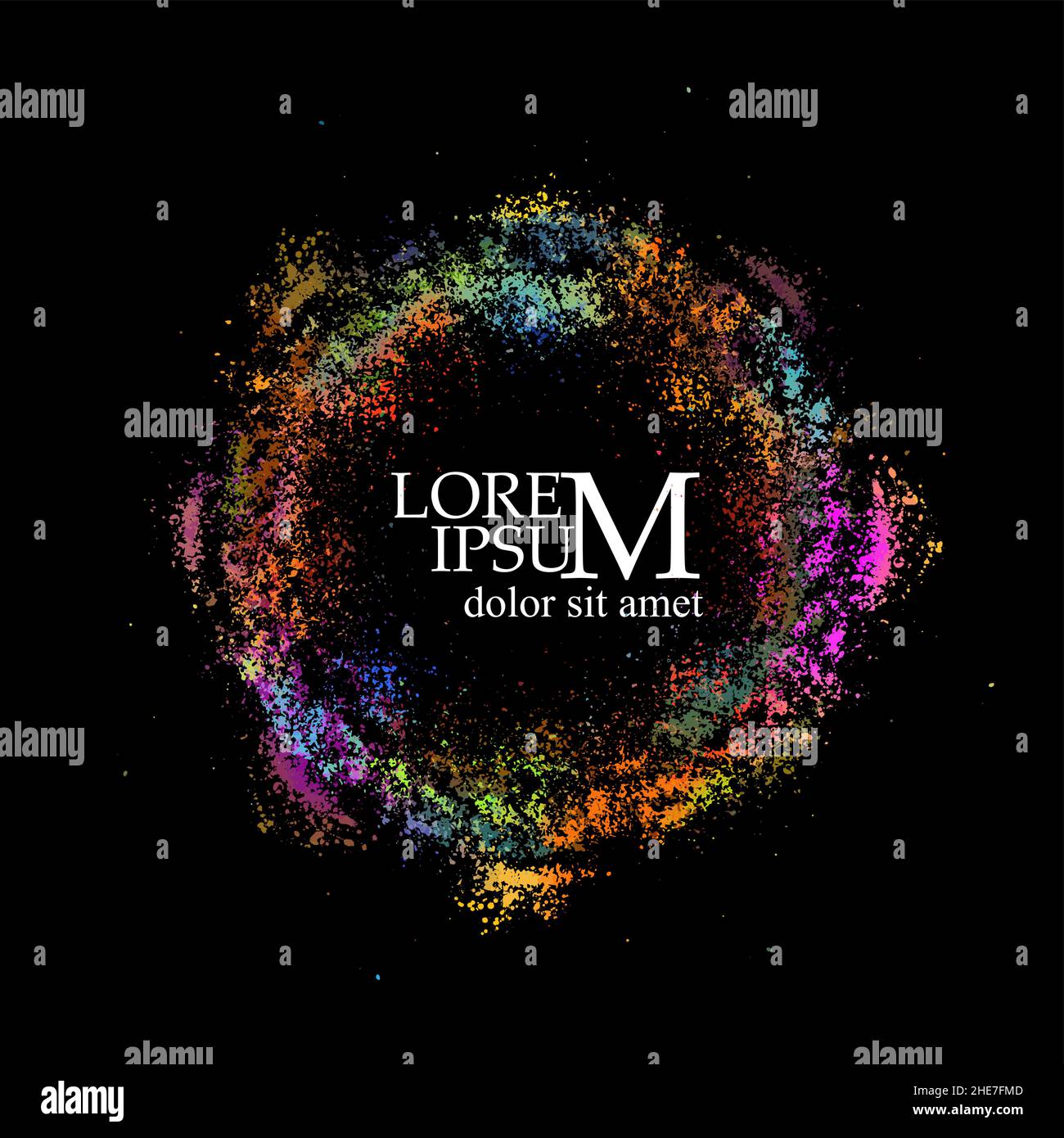 Round multi-colored frame from spots of paint. Background from blots ...