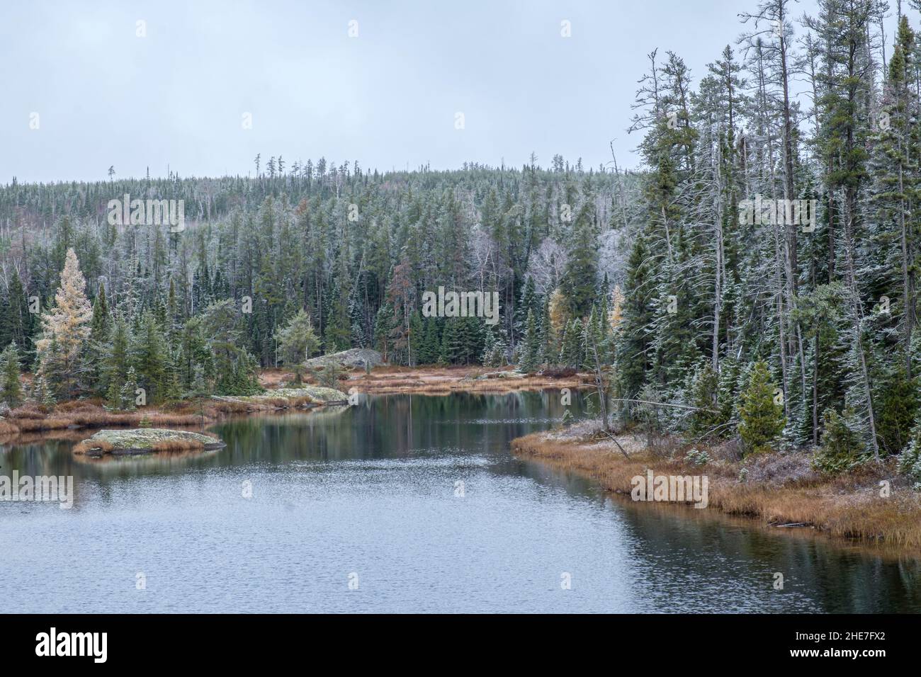 Roadside lake in Lake Superior Provincial Park Ontario Canada - early ...