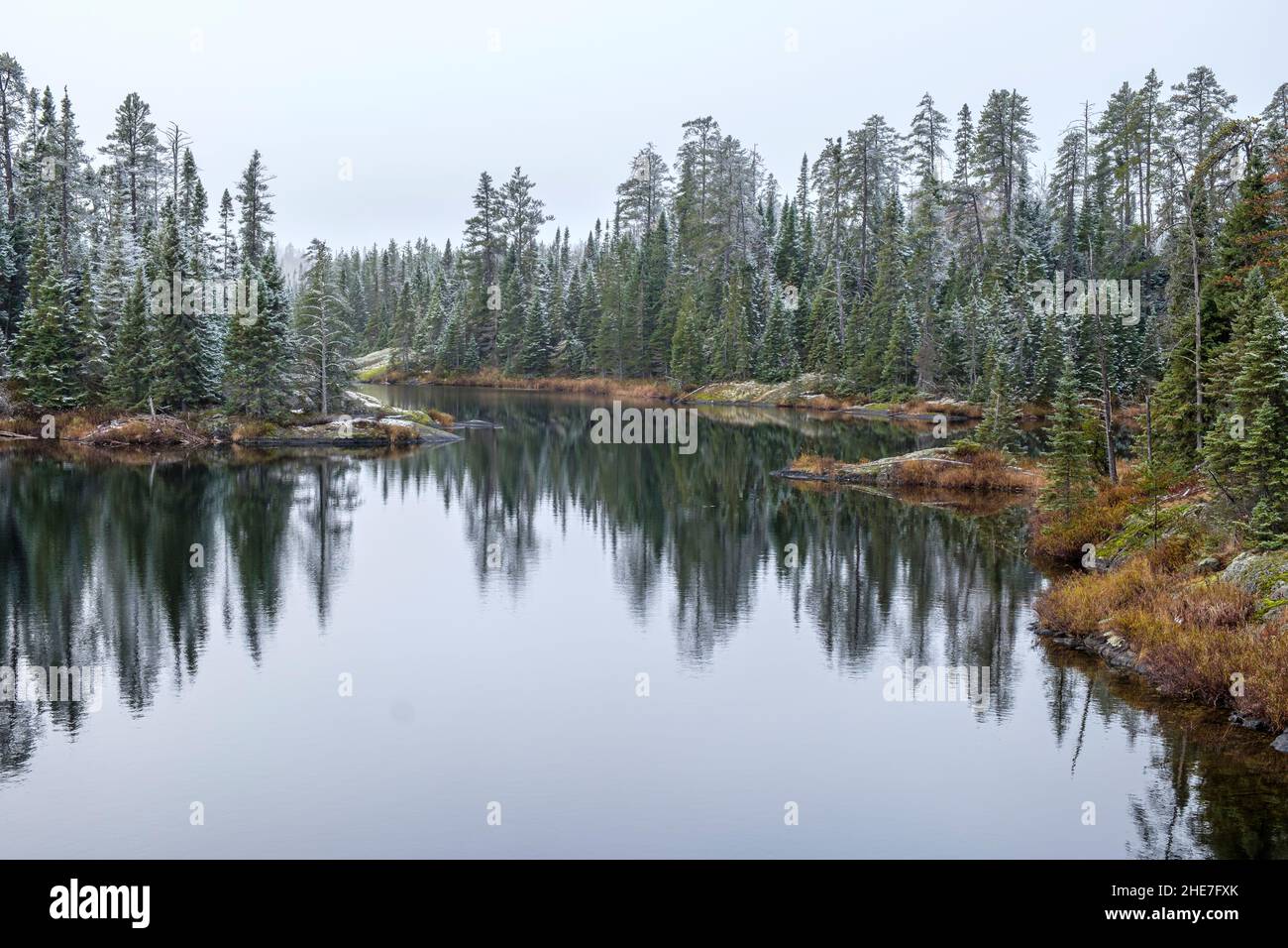 Roadside lake in Lake Superior Provincial Park Ontario Canada - early ...