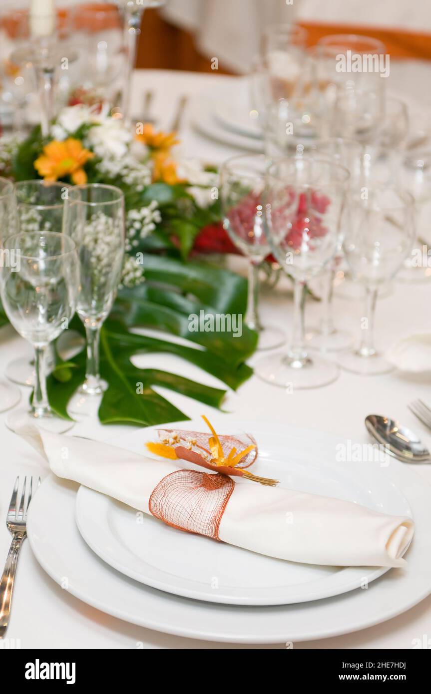 table prepared for a banquet or celebration Stock Photo - Alamy