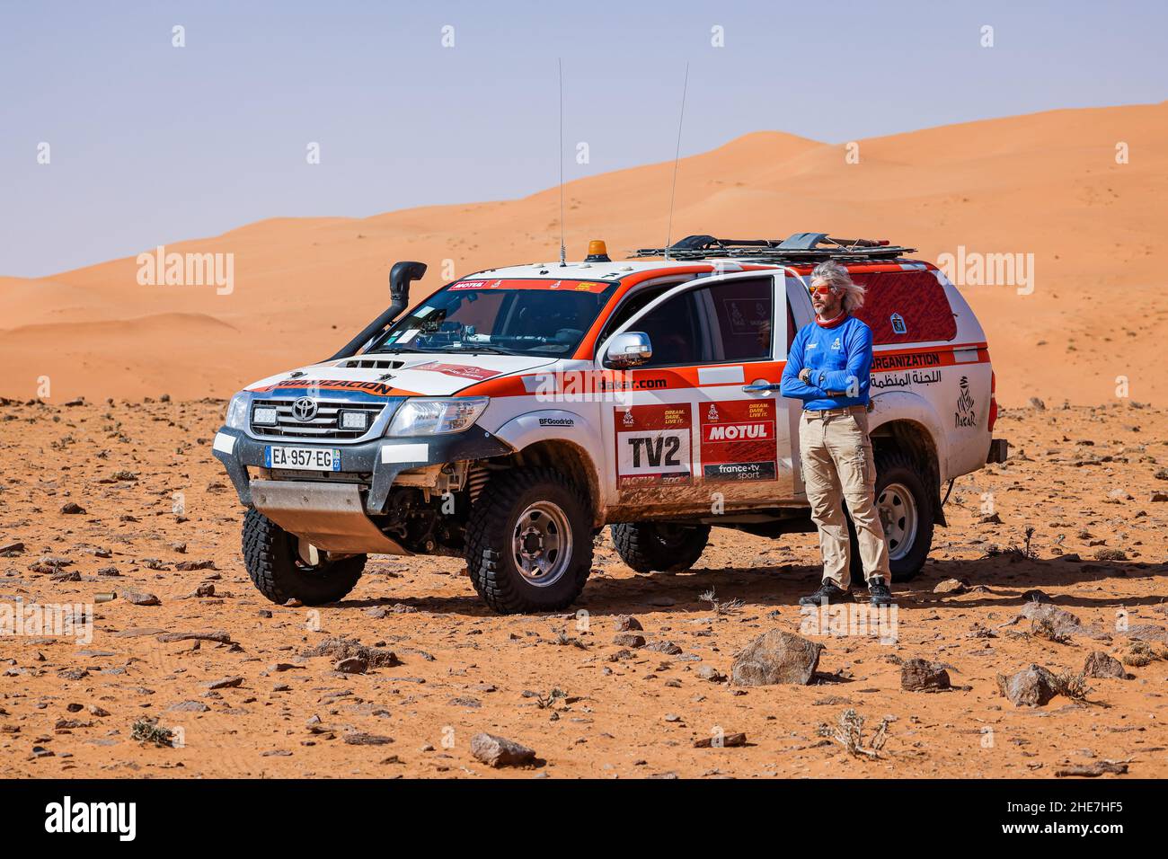 ASO TV2 Cameraman during the Stage 7 of the Dakar Rally 2022 between ...