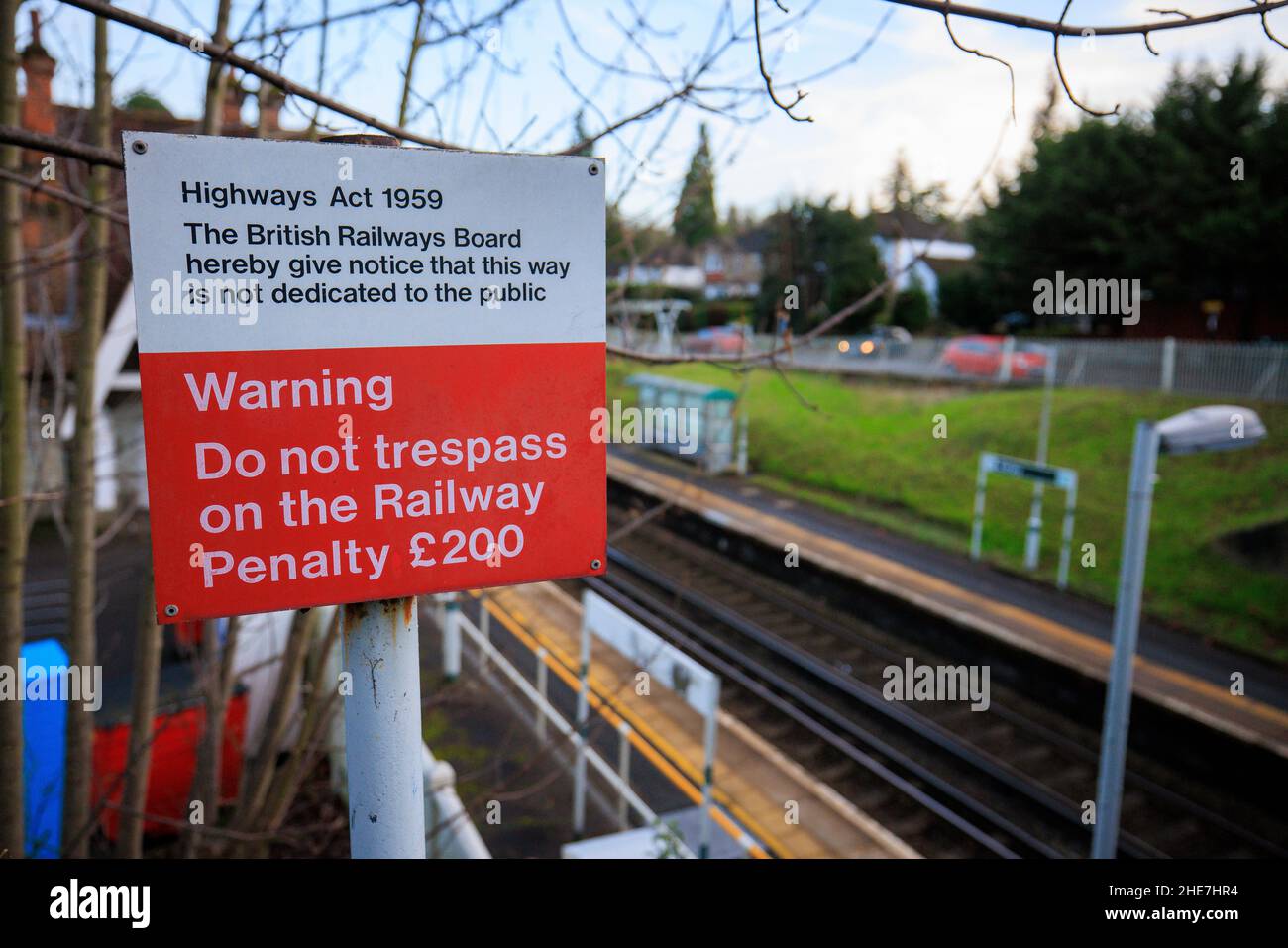 Do not trespass sign warning people not to trespass on the railway at ...