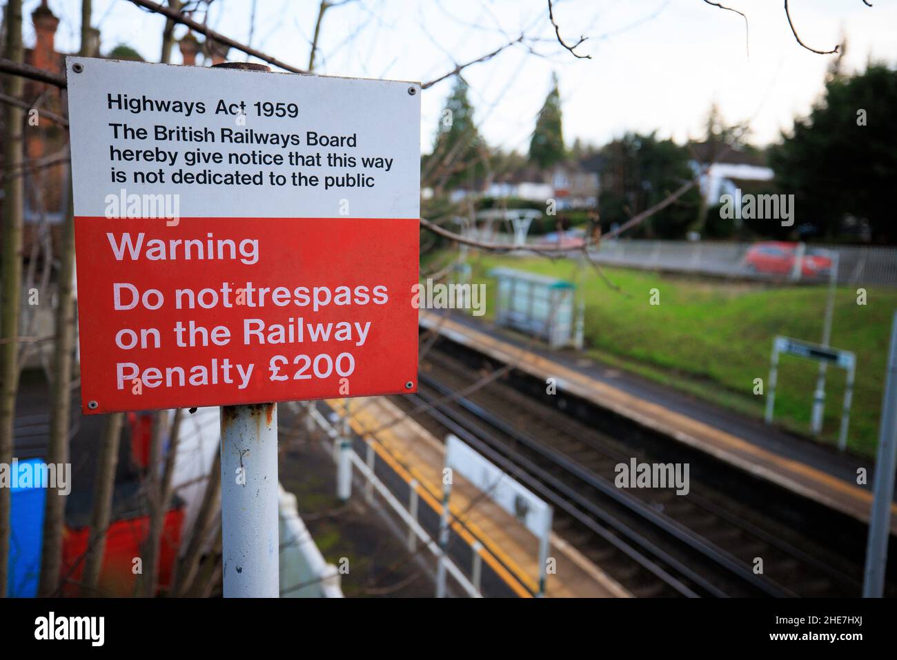 Do not trespass sign warning people not to trespass on the railway at ...