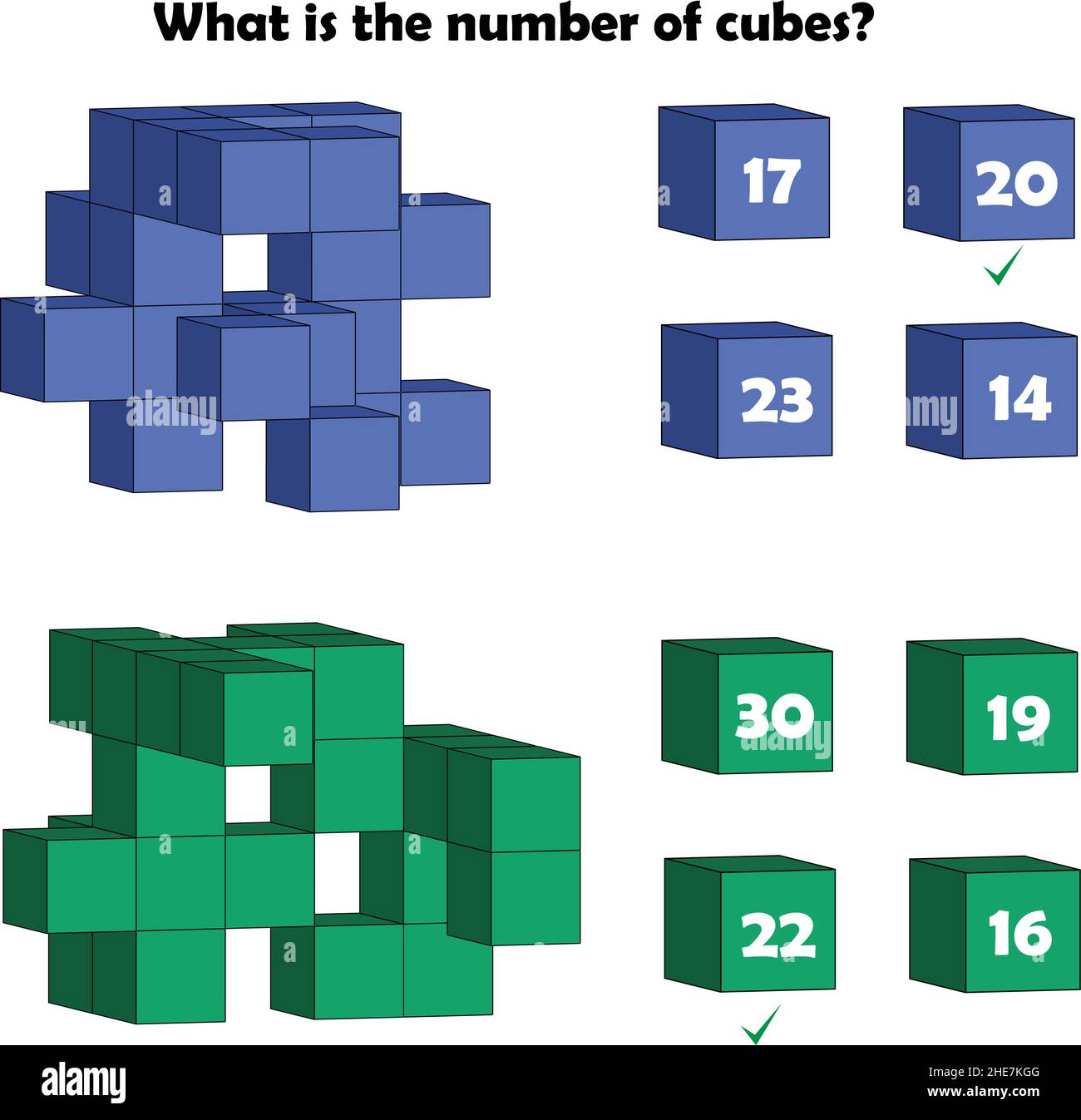 IQ abstract reasoning question with a lot of cubes and four options to ...