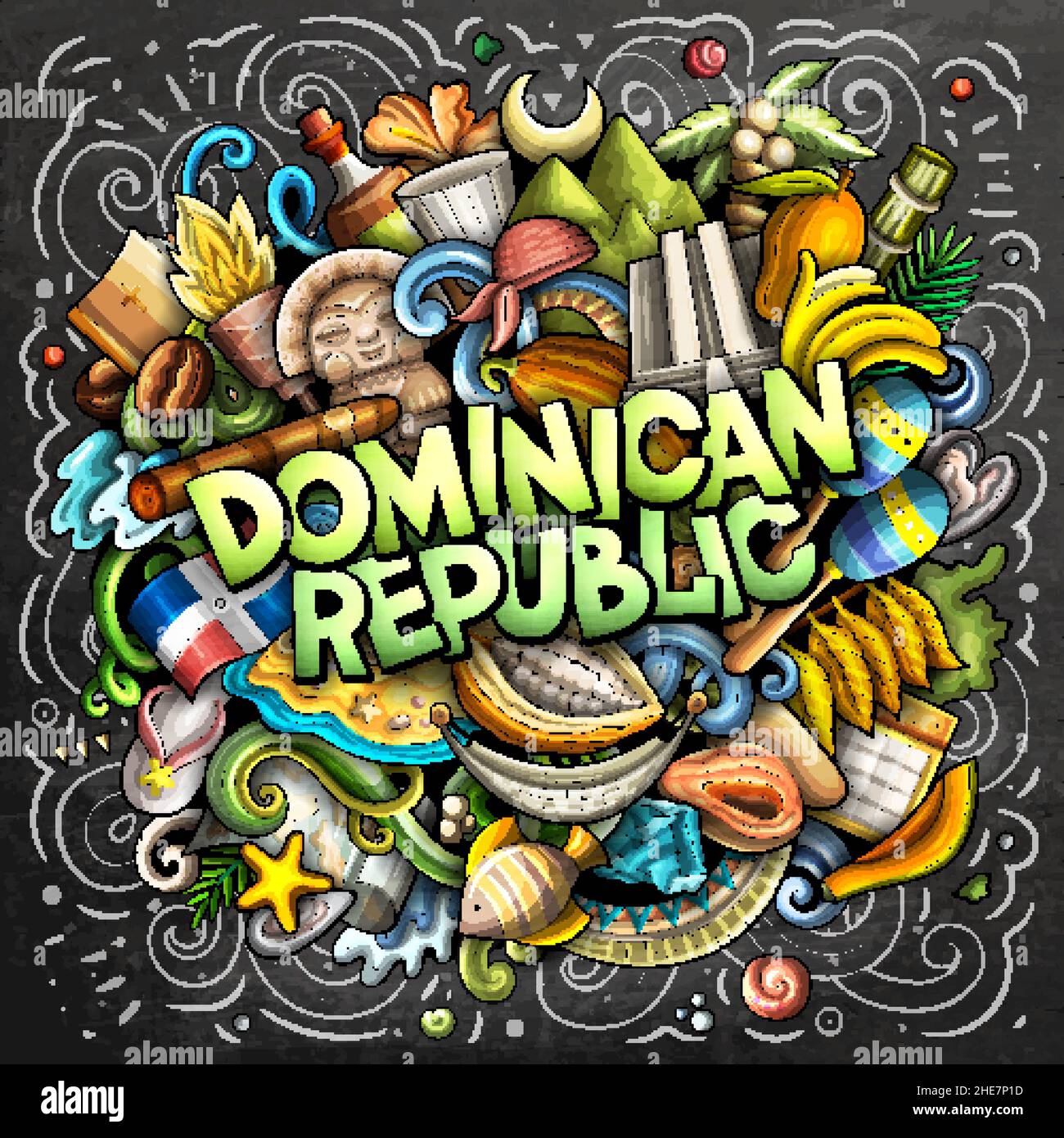 Dominican Republic hand drawn cartoon doodle illustration. Funny ...