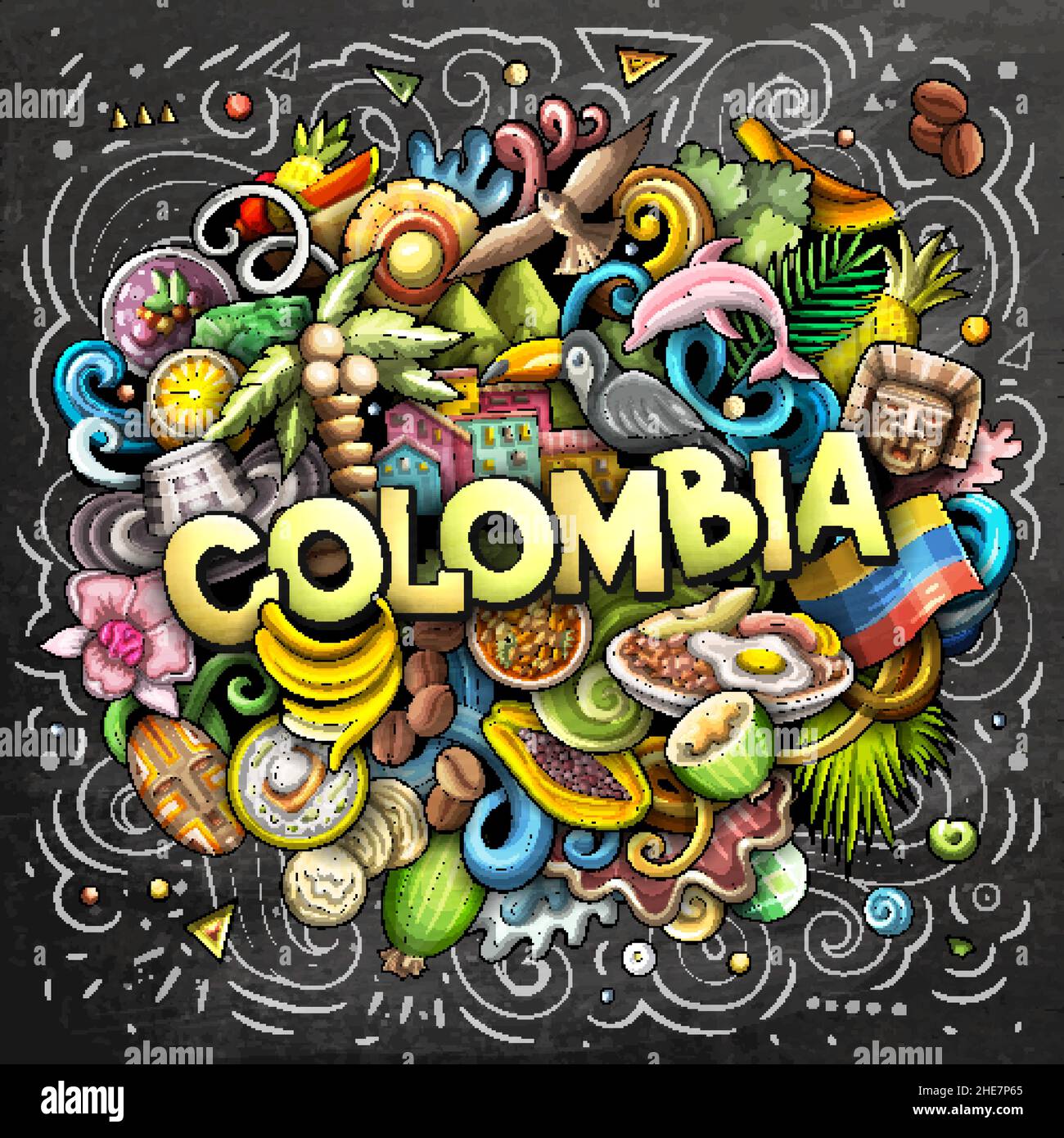 Colombia hand drawn cartoon doodle illustration. Funny Colombian design ...