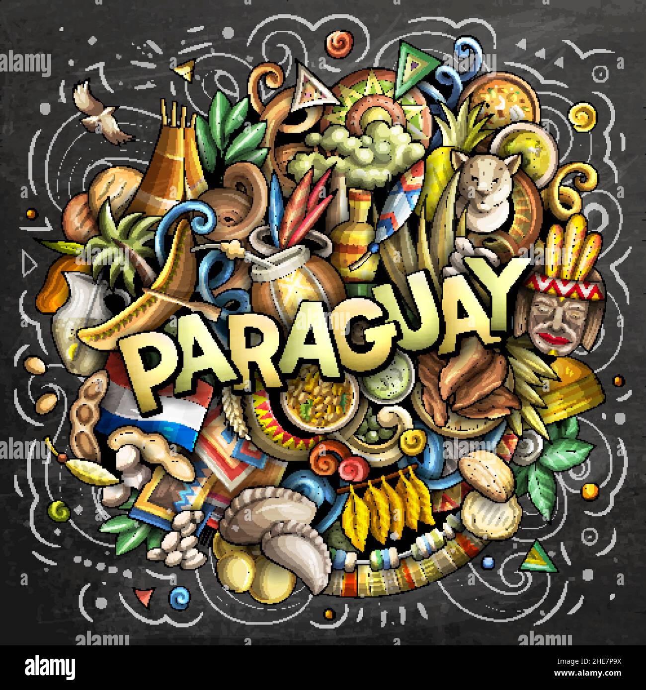 Paraguay hand drawn cartoon doodle illustration. Funny local design ...