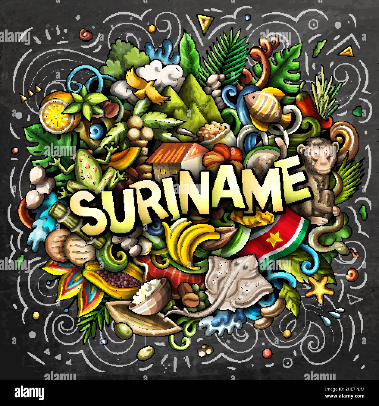 Suriname hand drawn cartoon doodle illustration. Funny local design ...