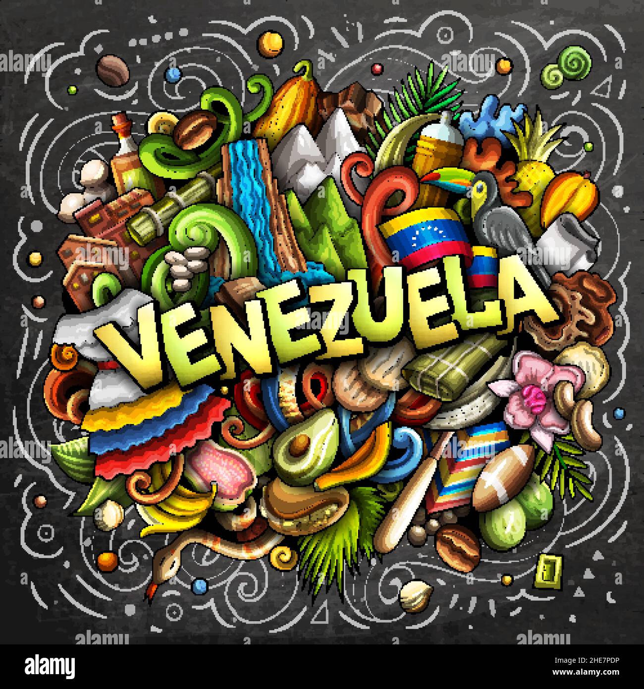 Venezuela hand drawn cartoon doodle illustration. Funny local design ...