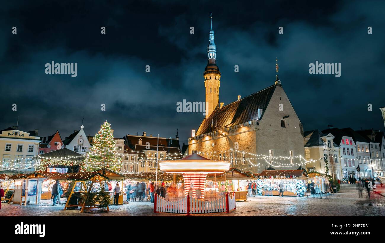 Tallinn, Estonia. Time-lapse Of Traditional Christmas Market And ...