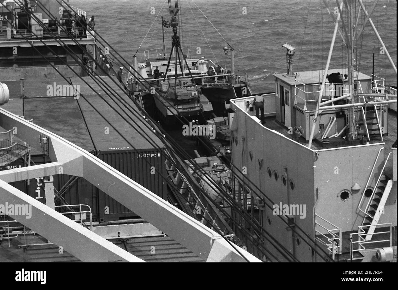 Loading Chieftain Tanks for Kuwait onboard cargo ship M/V Ibn Rushd ...