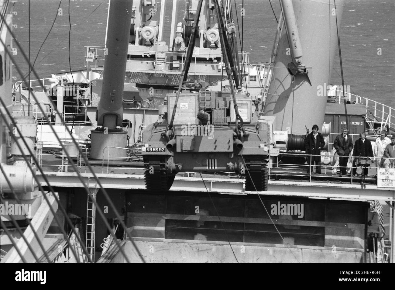 Loading Chieftain Tanks for Kuwait onboard cargo ship M/V Ibn Rushd ...