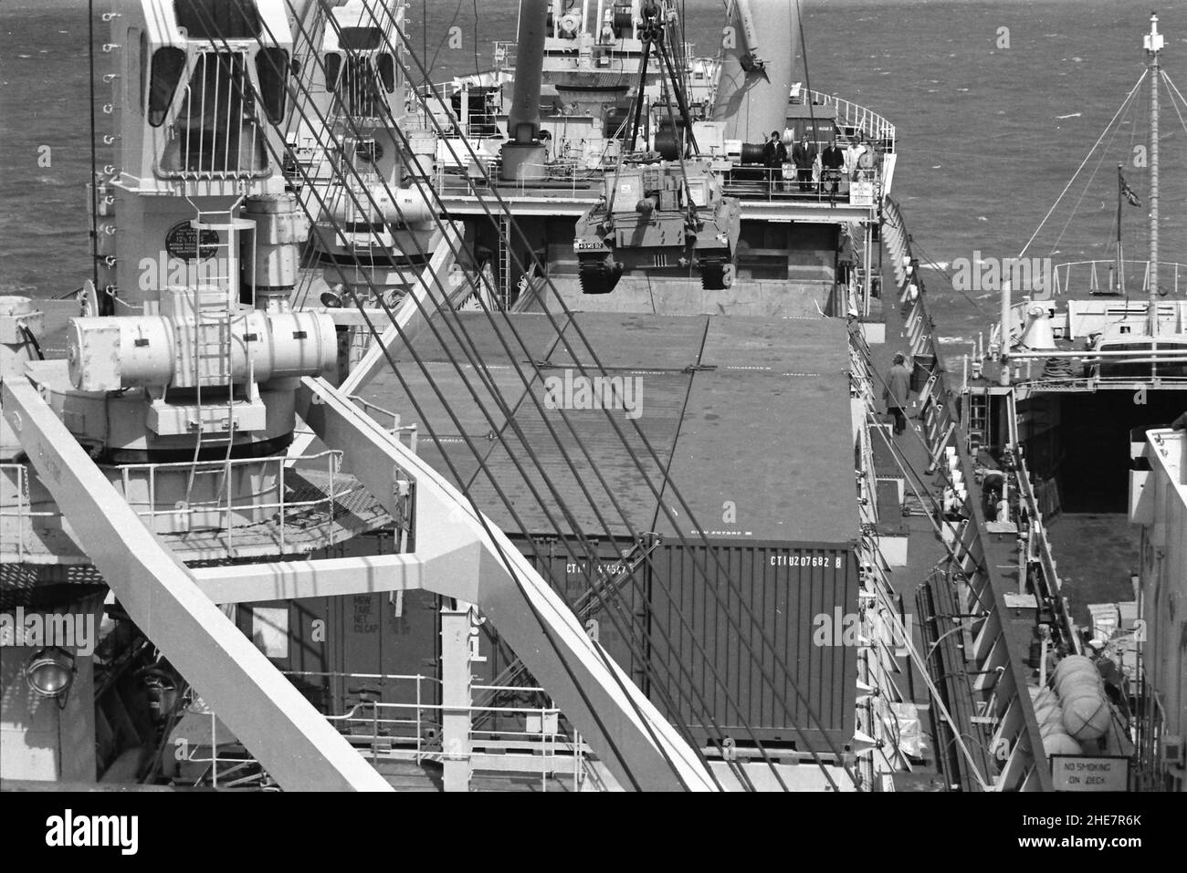 Loading Chieftain Tanks for Kuwait onboard cargo ship M/V Ibn Rushd ...