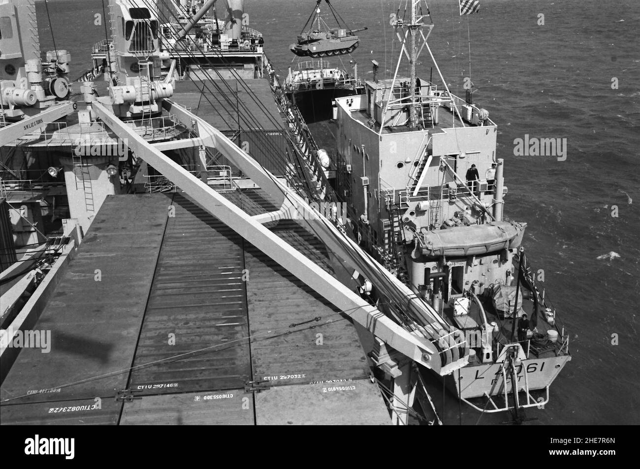 Loading Chieftain Tanks for Kuwait onboard cargo ship M/V Ibn Rushd ...