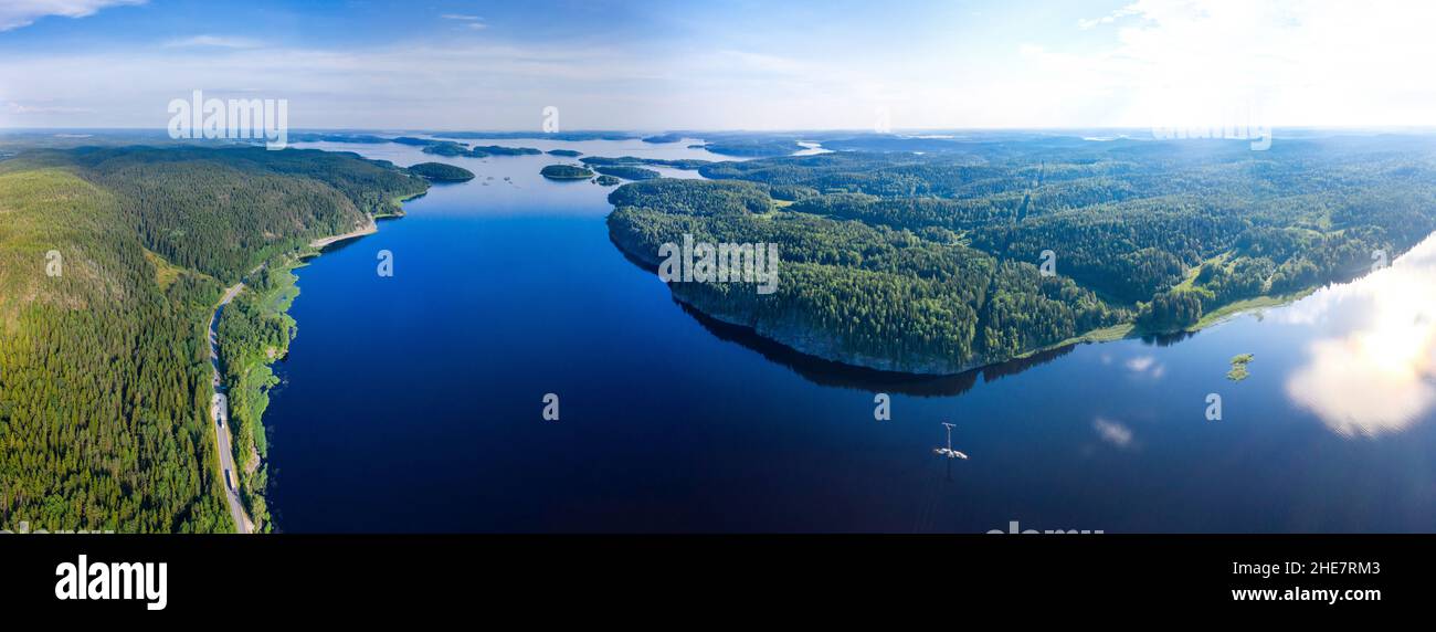 Aerial view of the sAerial view of the system of lakes with islands ...