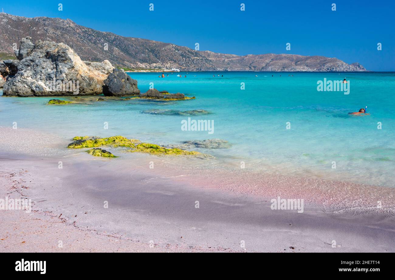 Tropical sandy beach with turquoise water, in Elafonisi, Crete, Greece ...