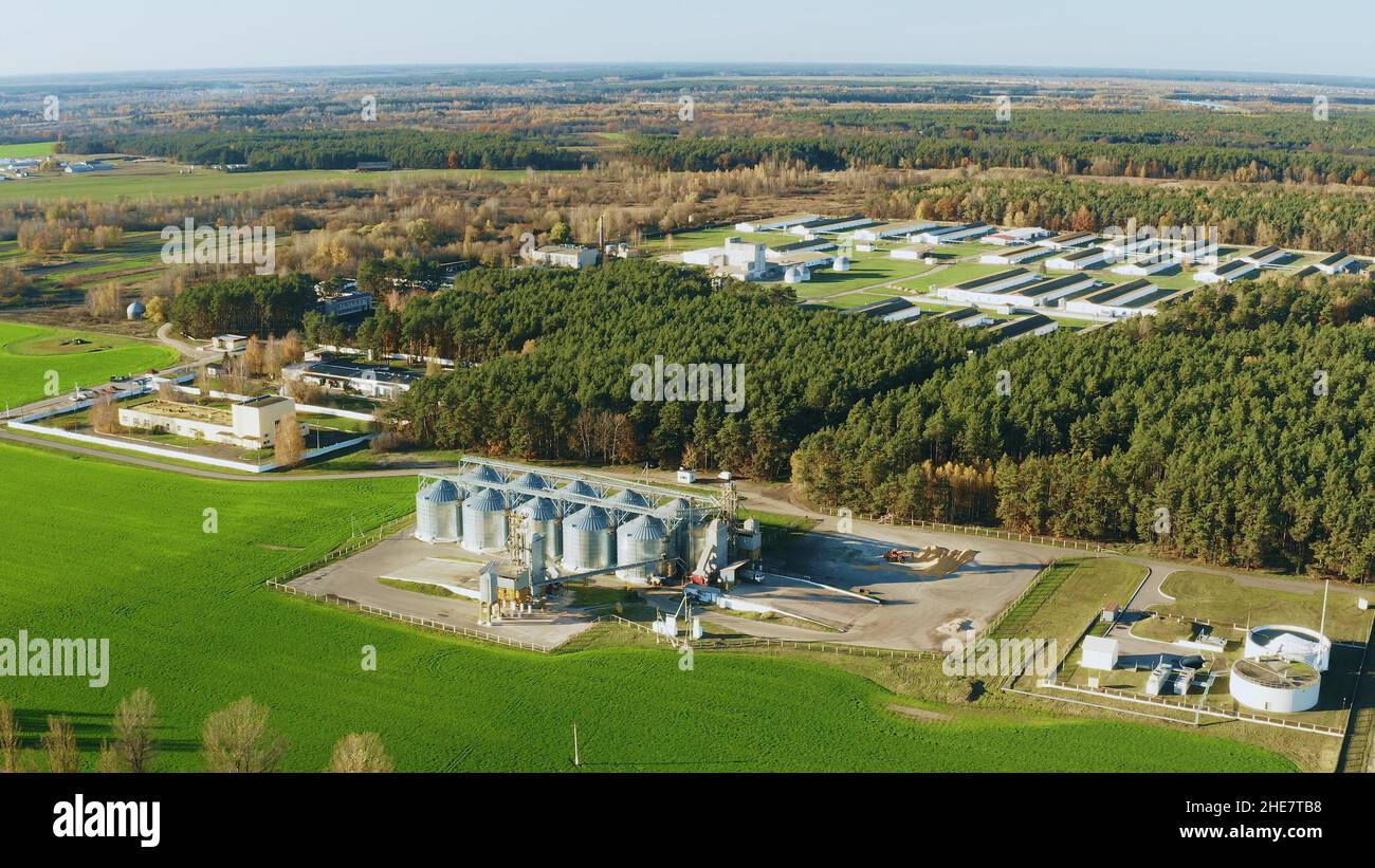 Aerial View Modern Granary, Grain-drying Complex, Commercial Grain Or ...
