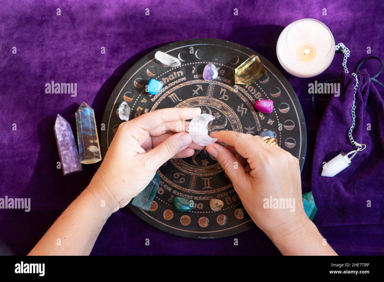 Top view of astrologer hands Stock Photo - Alamy