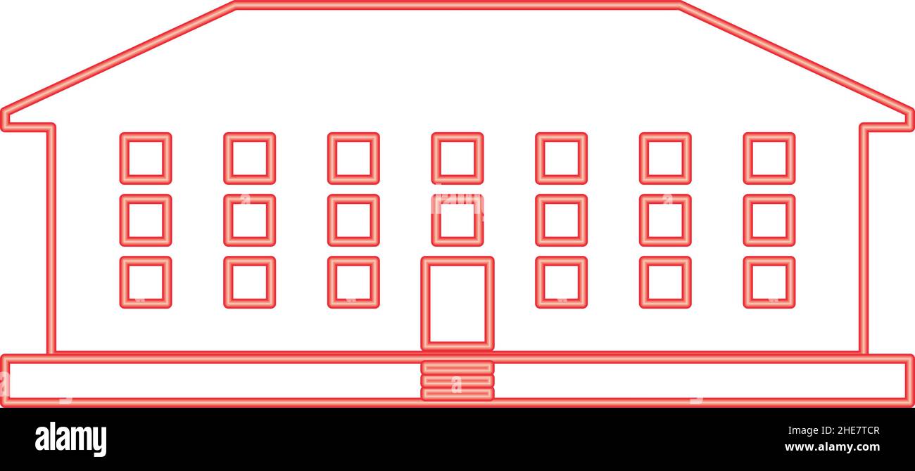 Neon school building red color vector illustration image flat style ...