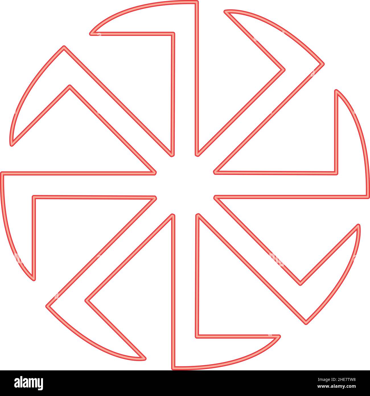 Neon slavic slavonis symbol kolovrat sign sun red color vector ...