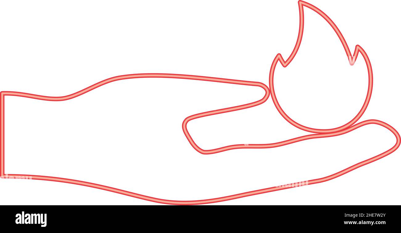 Neon hand in fire red color vector illustration image flat style light ...