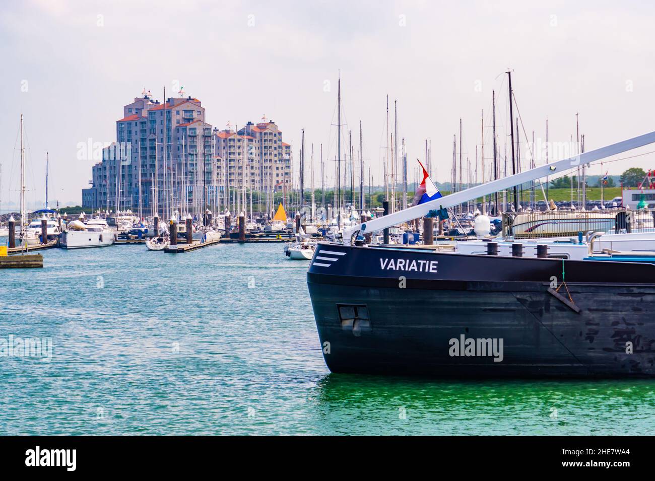 The harbor of Breskens with atmospheric scenery, Breskens, Zeeland, The ...