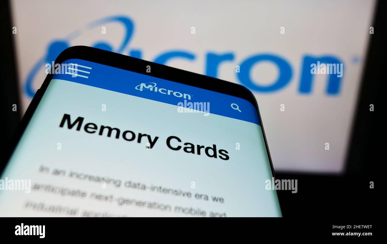 Mobile phone with website of American semiconductor company Micron ...
