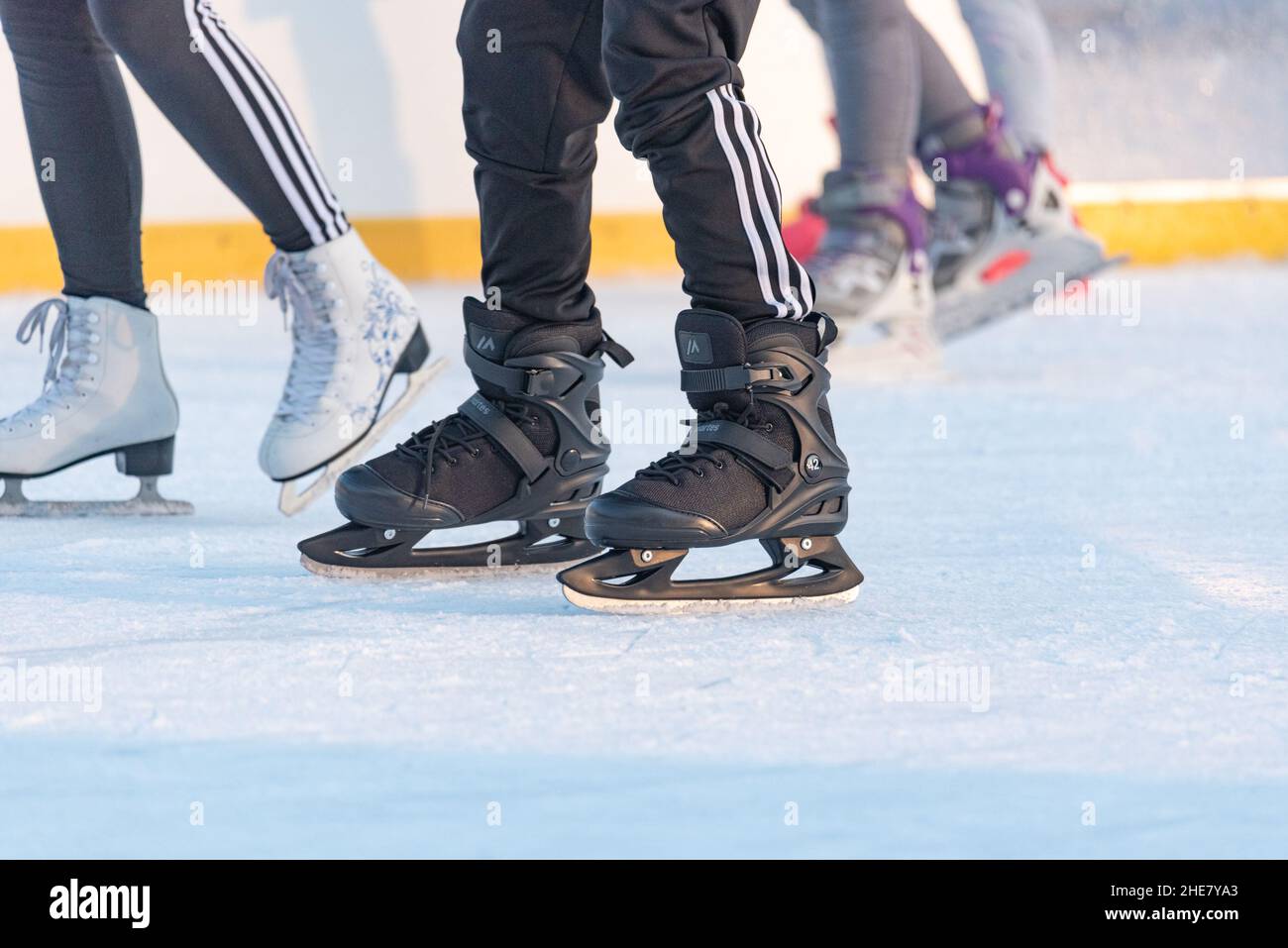 Pomiechówek, Poland - January 9, 2022: Ice rink and skates, sport and ...