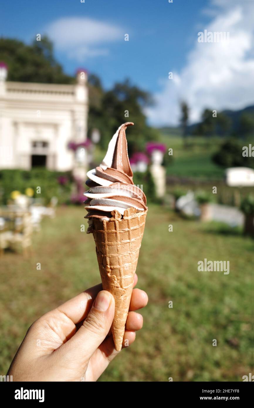 soft serve ice cream in a waffle cone Stock Photo - Alamy