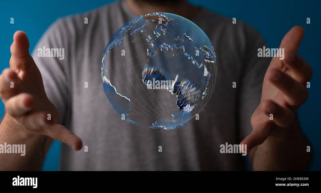 Digital illustration of the earth in hands -the concept of the global ...