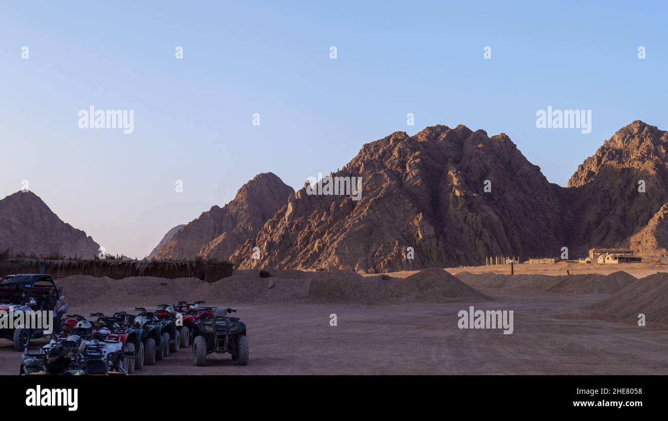 Rafting in egypt opposite the sinai mountains. desert buggy Stock Photo ...