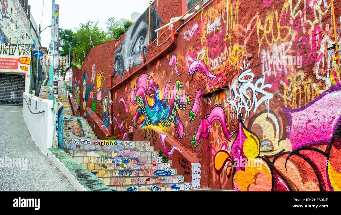 Urban art paintings in the walls of a stair or steps in the Batman ...