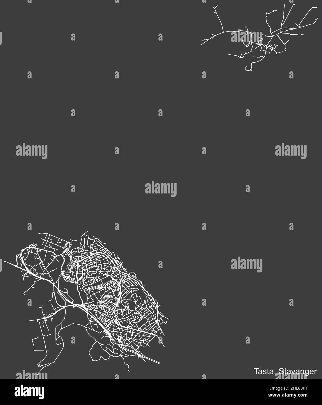 Detailed negative navigation white lines urban street roads map of the ...