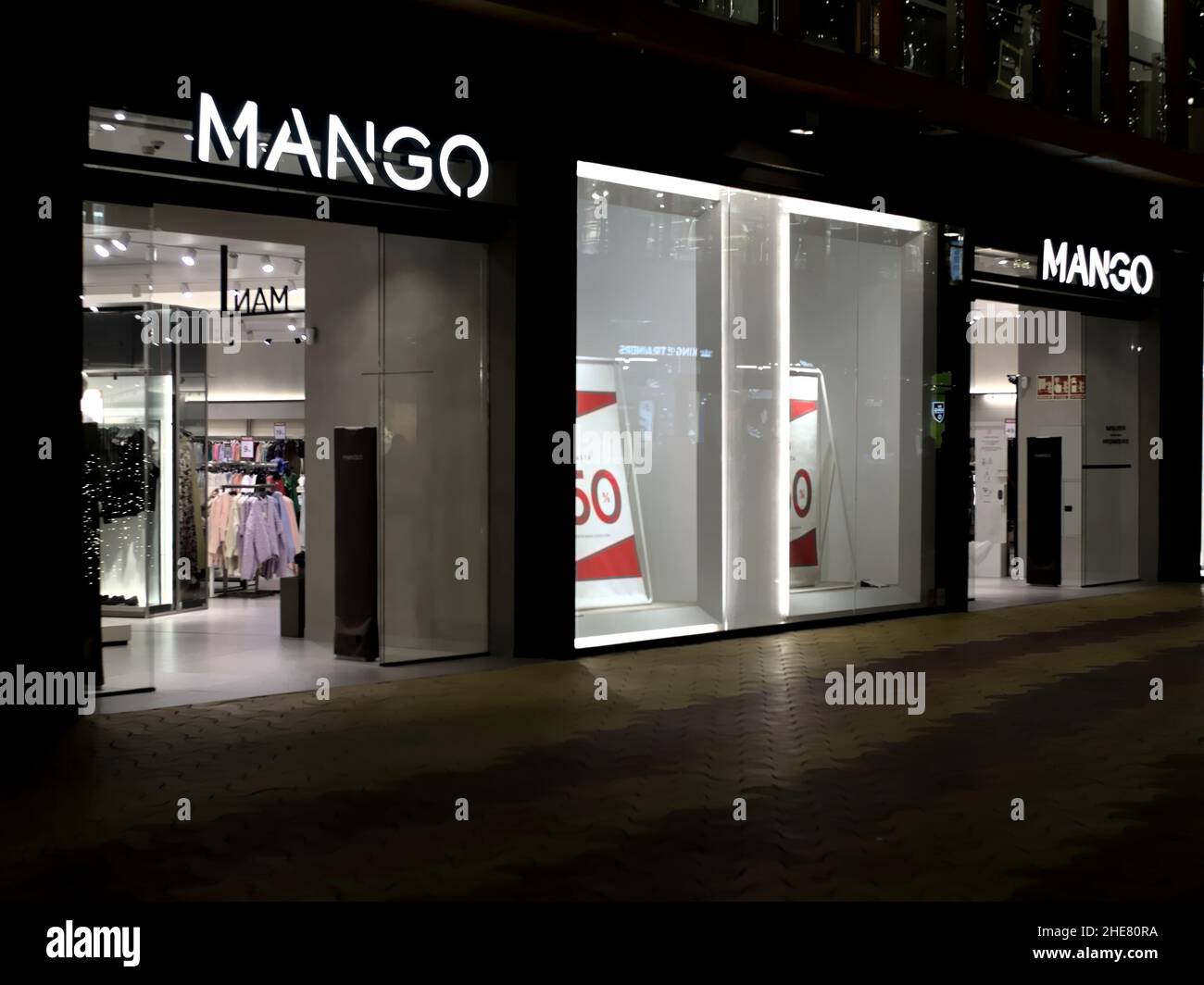 Seville, Spain; January 4th, 2021: Night photo of the entrance and ...