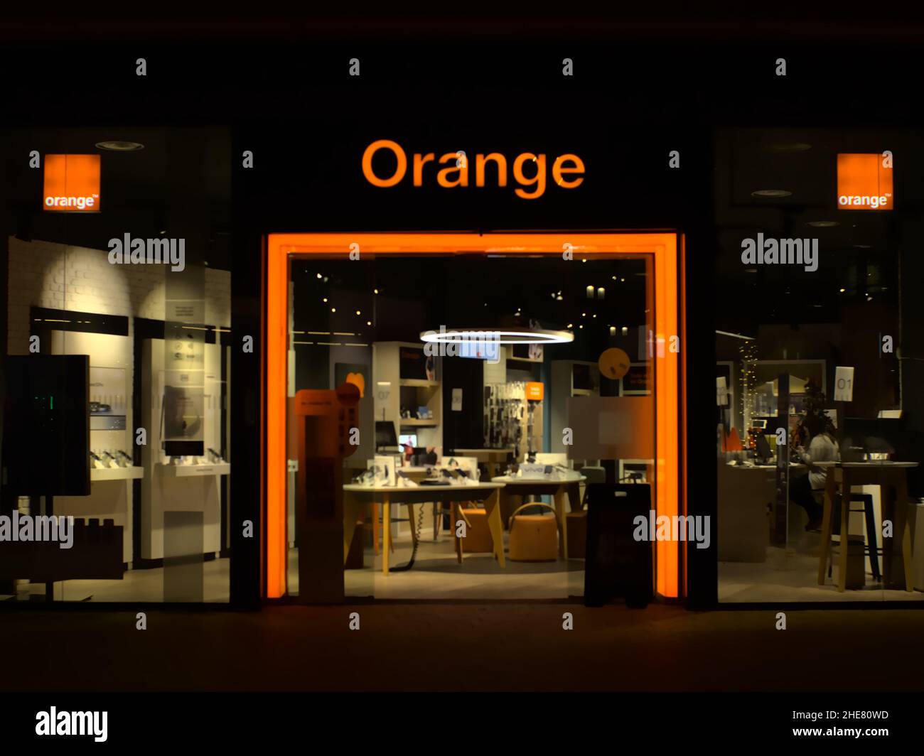 Seville, Spain; January 4th, 2021: Night photo of the entrance and ...