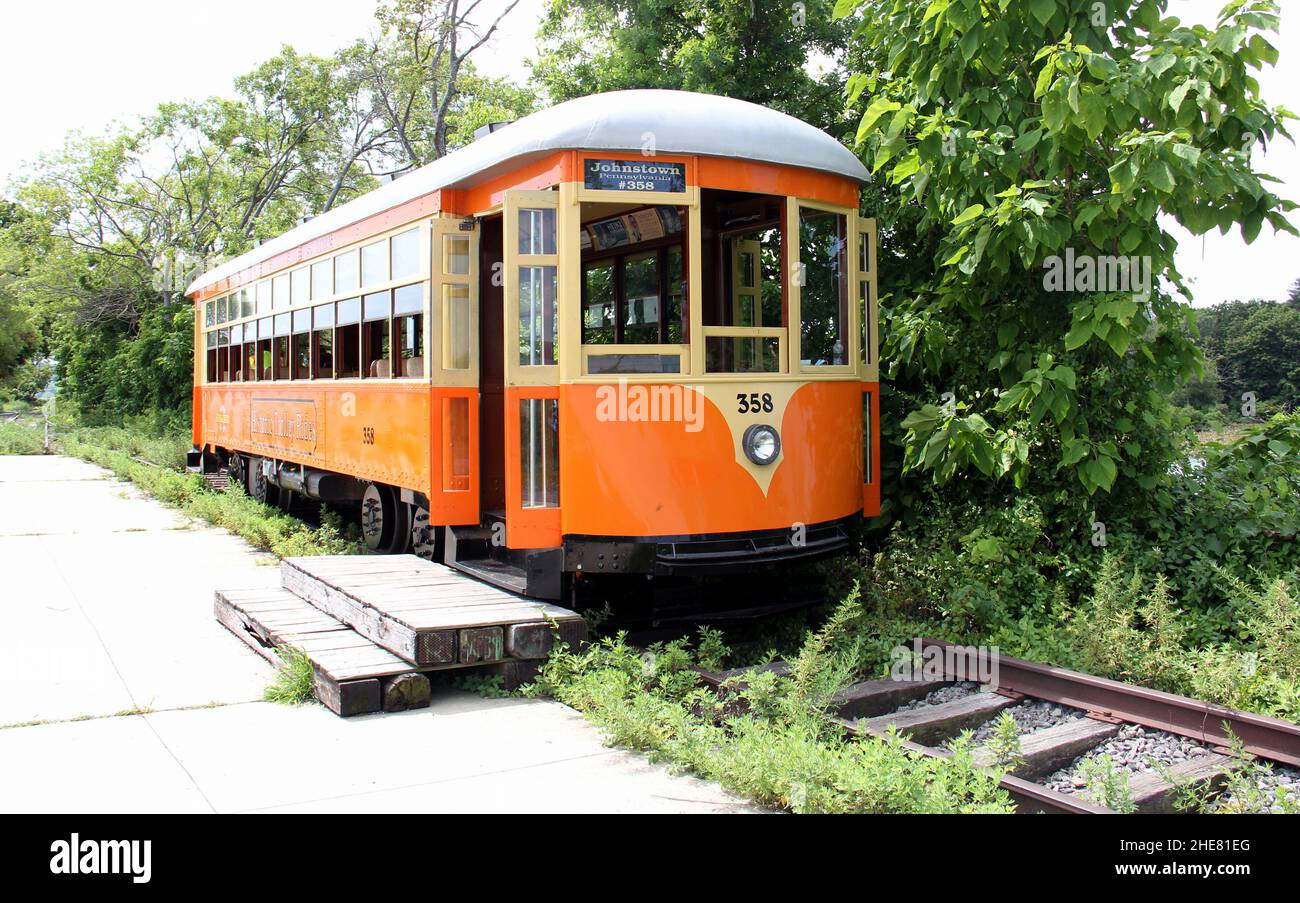 Vintage diesel trolley of the Kingston Point Rail Trail, at the end-of ...