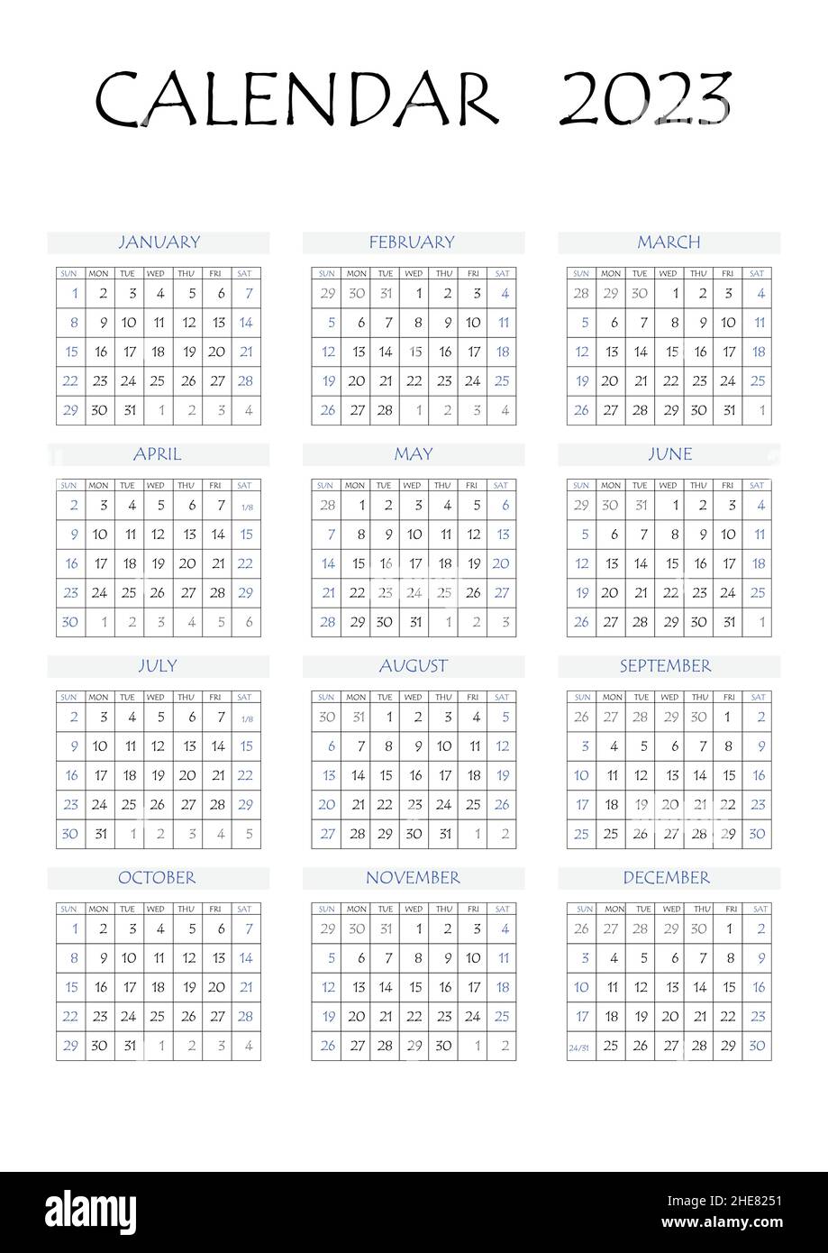 2023 calendar planner. Corporate week. Template layout, 12 months ...