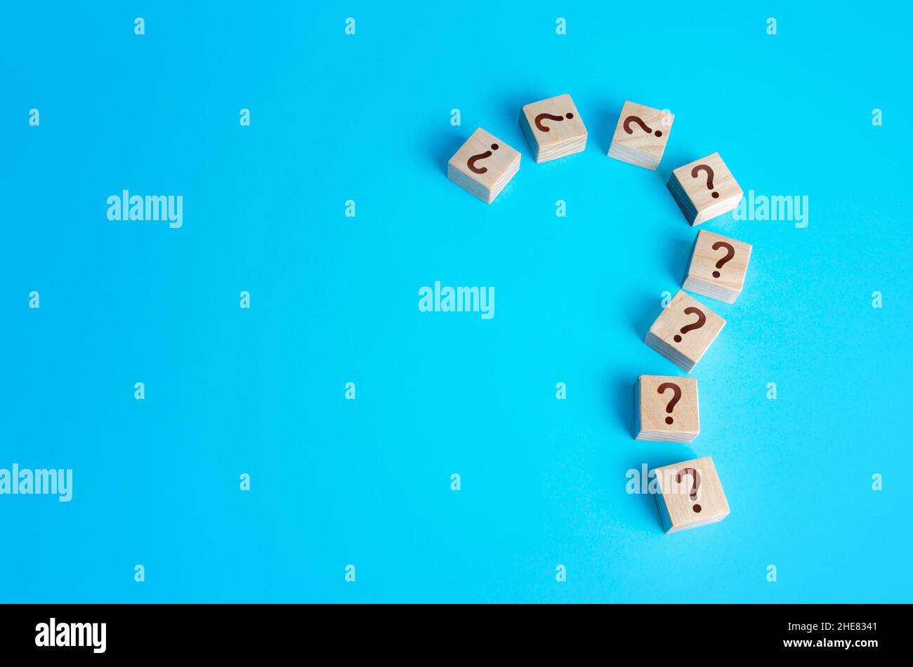 Large question mark made of blocks with question marks. Curiosity and ...