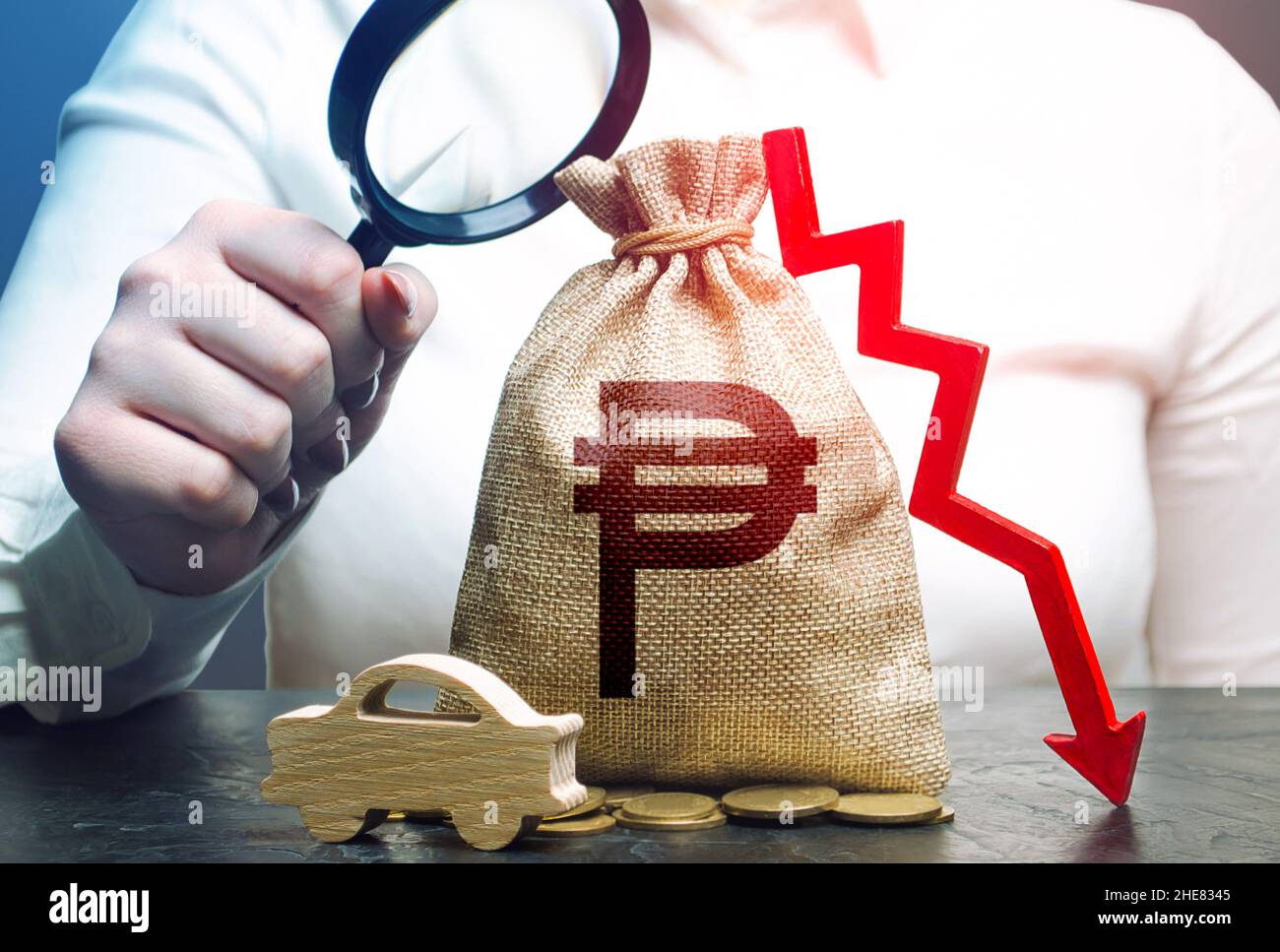 Female surveyor examines a israeli shekel money bag with a red down ...