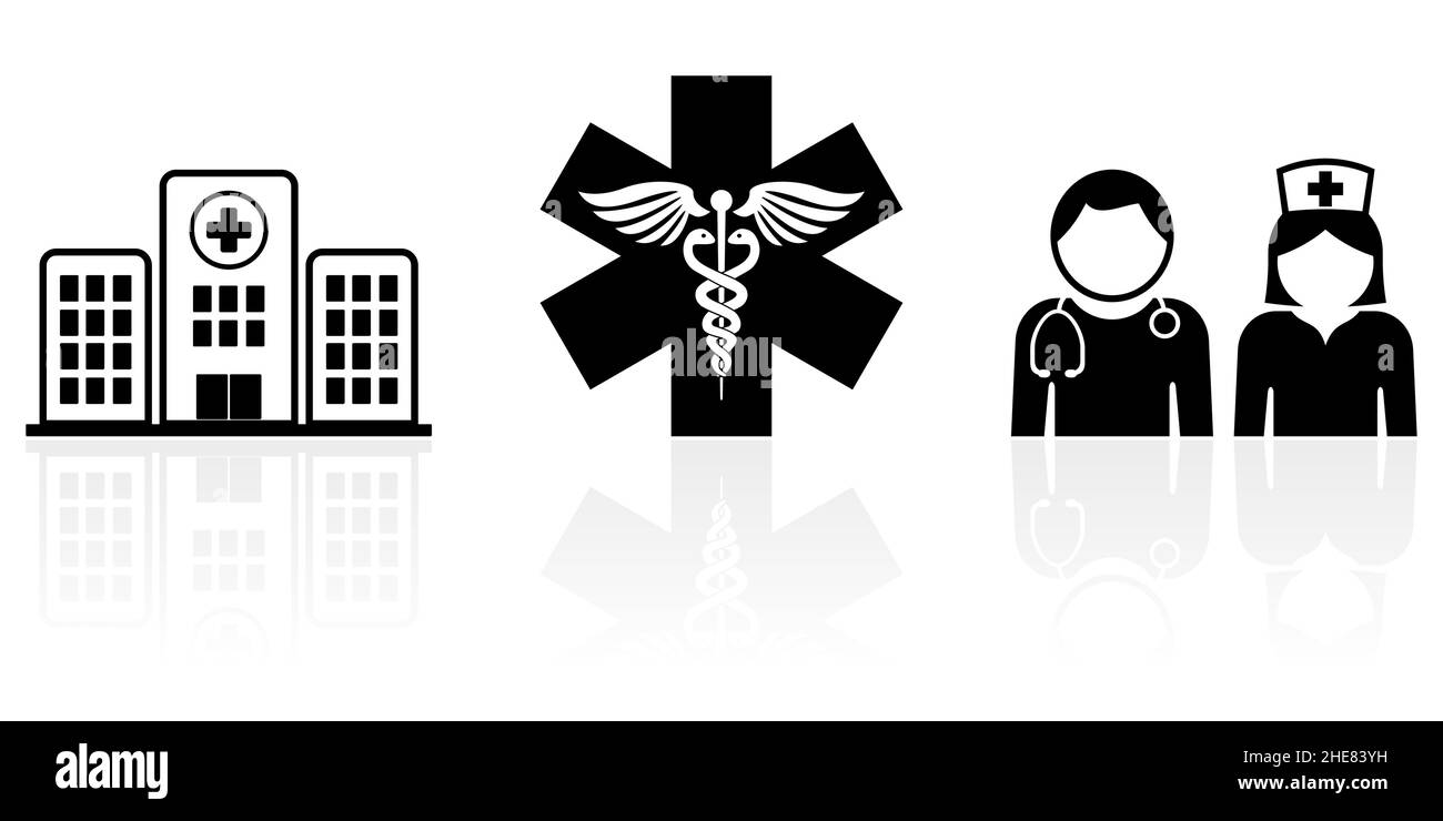 Web and internet health concept vector icon set, hospital building ...