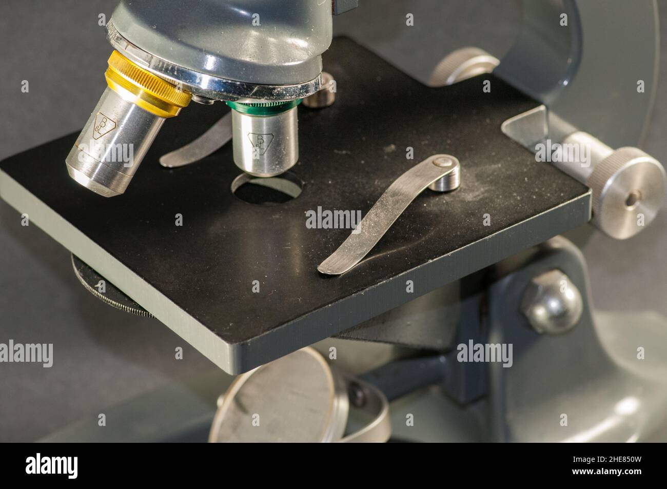 Old Bausch + Lomb microscope microscope turret showing fine focus ...